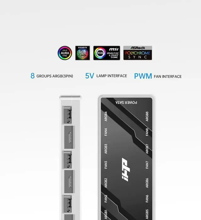 iHTP Fan Hub/Splitter Controller 12V 4Pin PWM & 5V 3Pin ARGB 2-in-1 Total 16 Ports, SATA Power ...