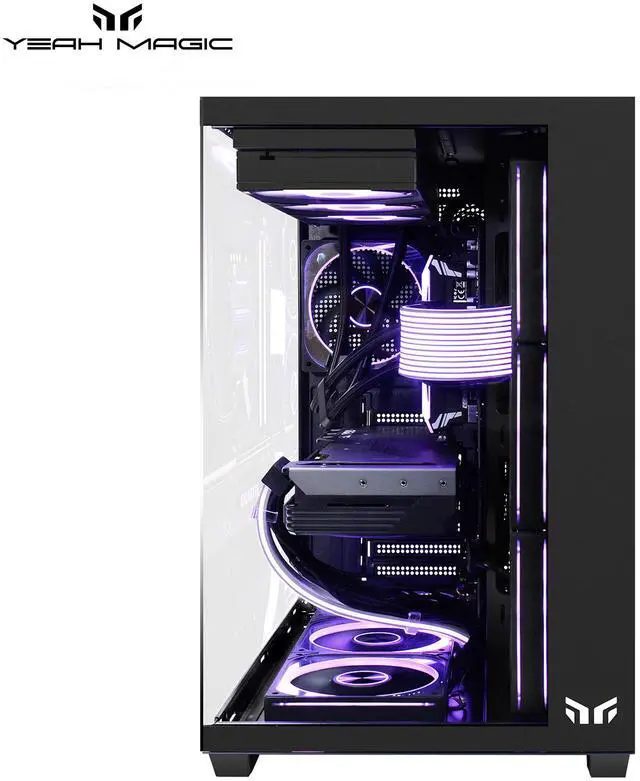 YEAH MAGIC Sword V Gaming PC Case,Seamless Tempered Glass Front & Side ...