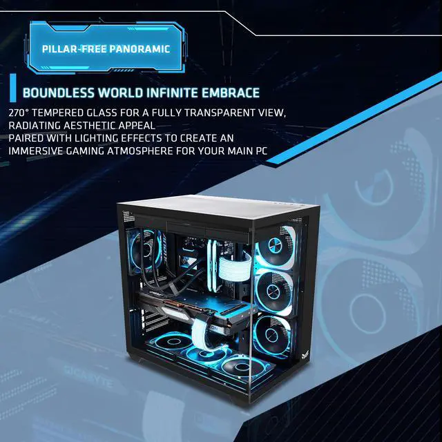 YEAH MAGIC Sword V Gaming PC Case,Seamless Tempered Glass Front & Side ...