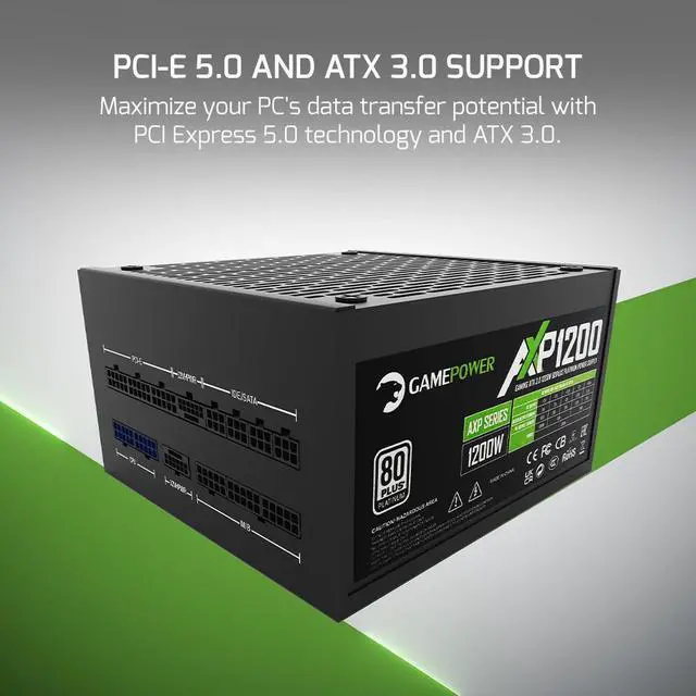GAMEPOWER AXP-1200 Gen5 PCIe 5 & ATX 3.0 Gaming Pc Power Supply, 1200W ...