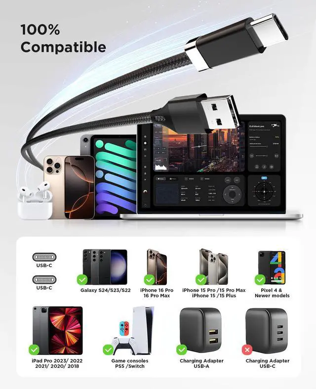 Magtame USB A to USB C Cable, 2Pack Magnetic Anti-Drop with Organizer ...