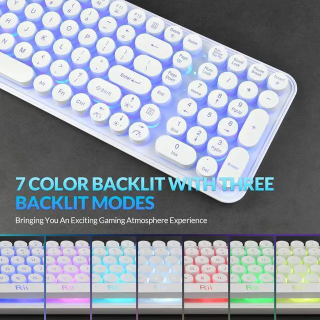 Rii Wireless Typewriter Style Gaming Keyboard, Multi-Device Connections ...