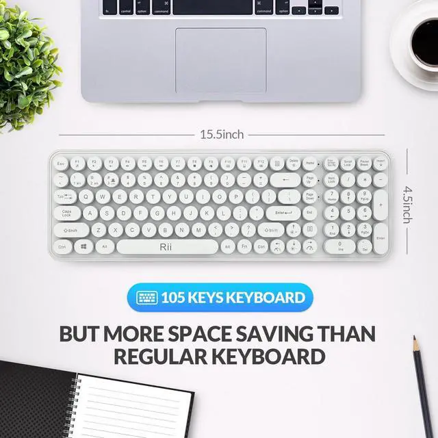Rii Wireless Typewriter Style Gaming Keyboard, Multi-Device Connections ...