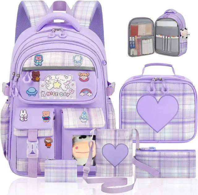 LEWKANA Cute Backpack for Girls, 5 Pack Kawaii Backpack Aesthetic ...
