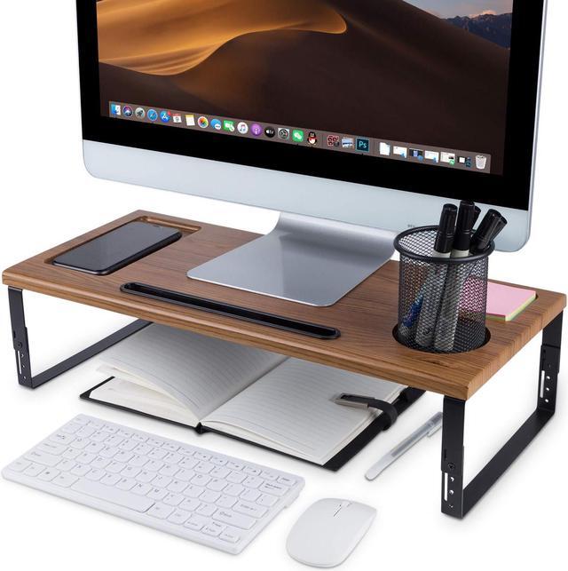 Kavalan Monitor Stand Riser Organizer Height Adjustable Metal and Wood Desk Organizer with Phone Tablet Holder Supports Heaviest Monitor Printer