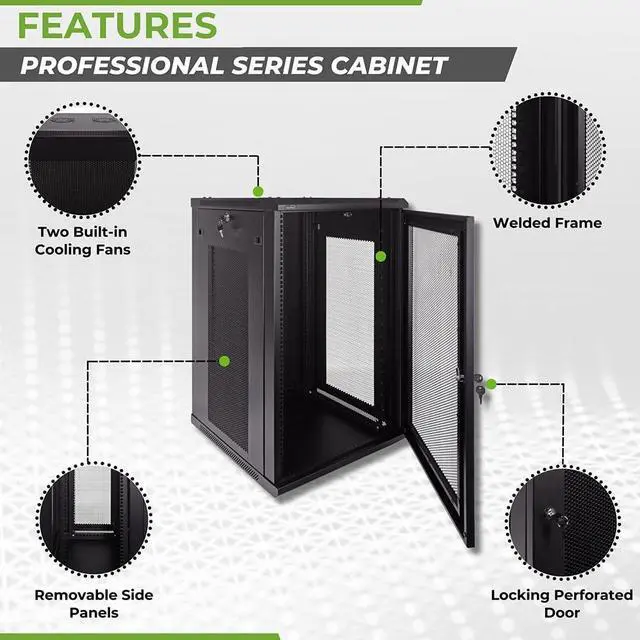 NavePoint 18U Wall Mount Network Cabinet for 19 IT Equipment, A/V ...