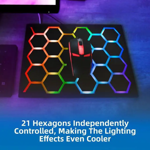 Neonaze Gaming Mouse pad with Hexagonal Glowing Pattern, RGB LED Mouse ...