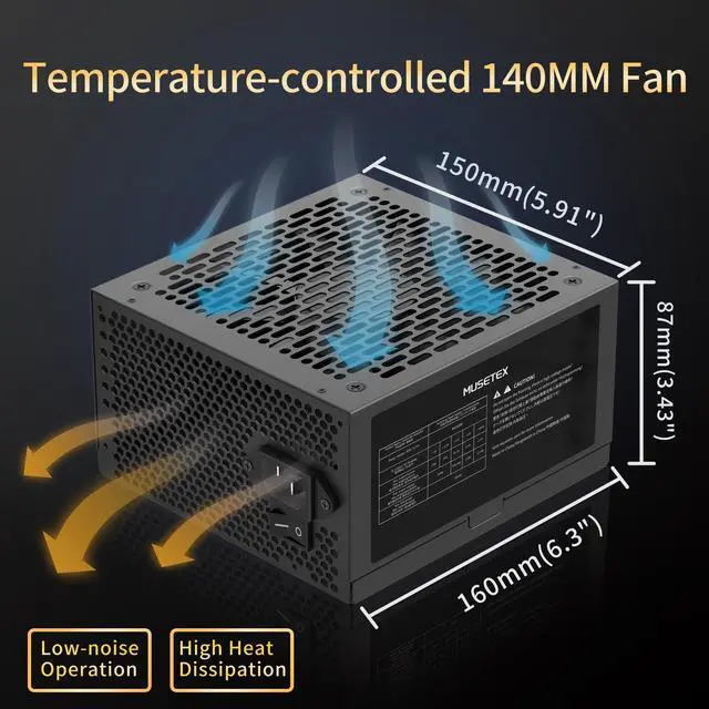 MUSETEX Power Supply 1000W, Full Modular PC Power Supply, Multi ...