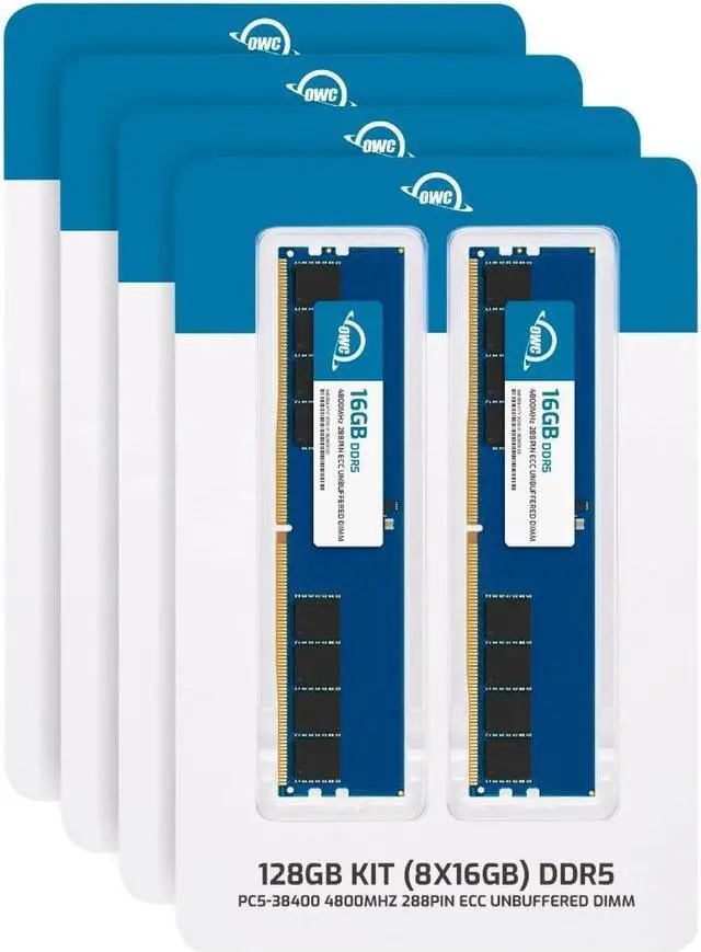 OWC 128GB (8x16GB) DDR5 4800 PC5-38400 CL40 1Rx8 288-pin 1.1V ECC Unbuffered UDIMM Memory RAM ...