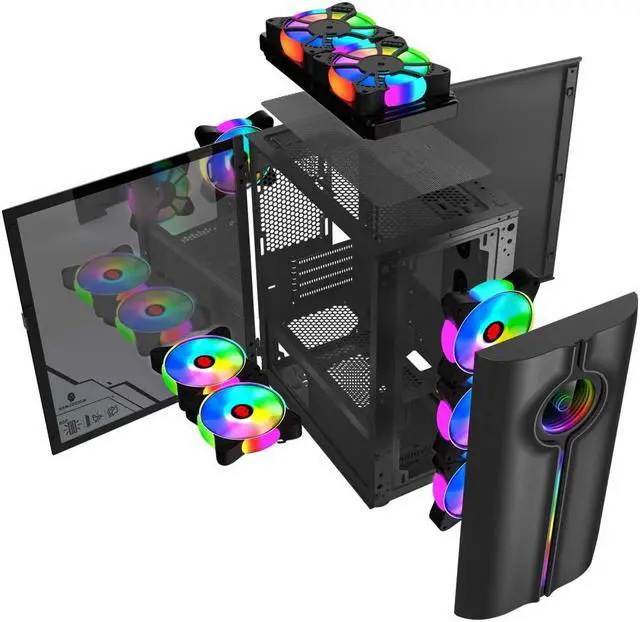 WJCOOLMAN Unlimited Player Black Gaming Computer Case Support 8 Fan ...