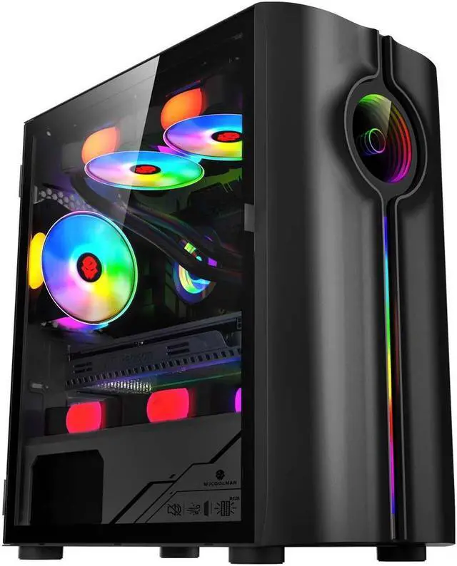 WJCOOLMAN Unlimited Player Black Gaming Computer Case Support 8 Fan ...