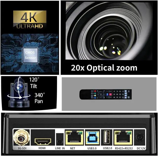 SZXLCOM 4K PTZ Camera with 20X Optical Zoom & AI Auto Tracking, HDMI ...
