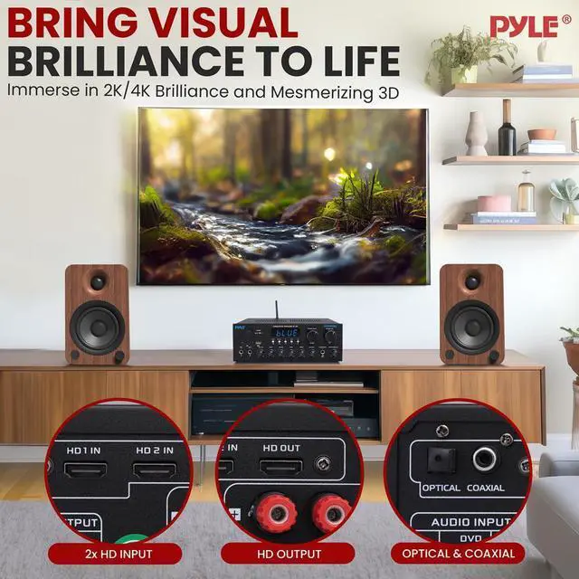 Pyle 300W Wireless BT Home Amplifier - Multi-Channel Audio Receiver with HDMI, USB, FM - PDA99BU ...