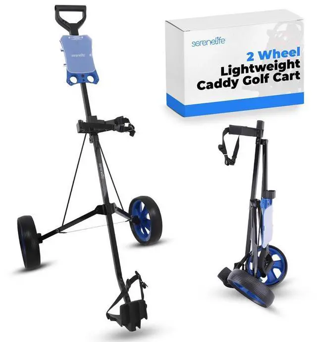 SereneLife Foldable 2-Wheel Steel Golf Push Cart with Foam Handle Grip ...