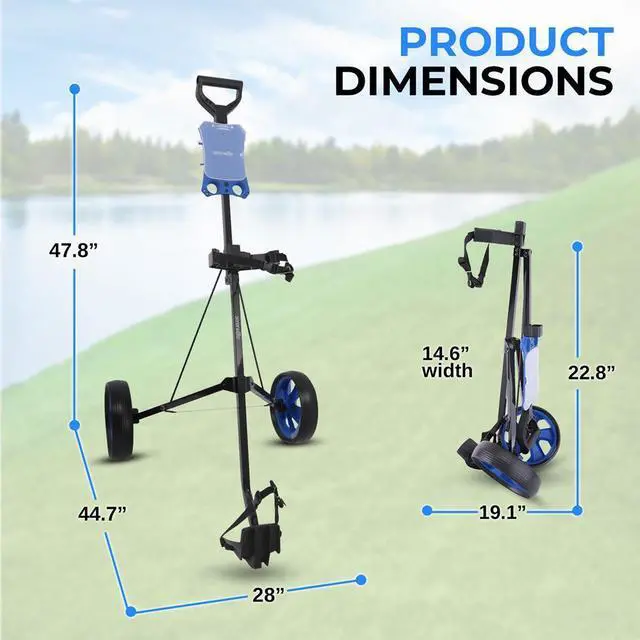 SereneLife Foldable 2-Wheel Steel Golf Push Cart with Foam Handle Grip ...