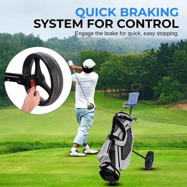 SereneLife Foldable 2-Wheel Steel Golf Push Cart with Foam Handle Grip ...