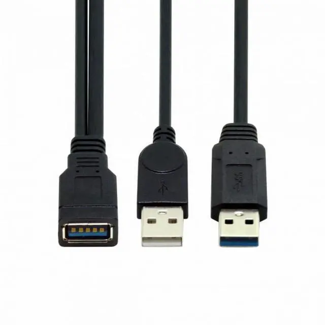 Black USB 3.0 Female to Dual USB Male Extra Power Data Y Extension ...