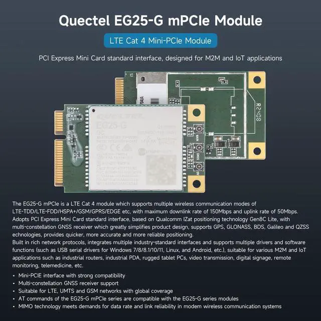 Waveshare Quectel EG25-G mPCIe Module, LTE Cat 4 Module with PCI ...