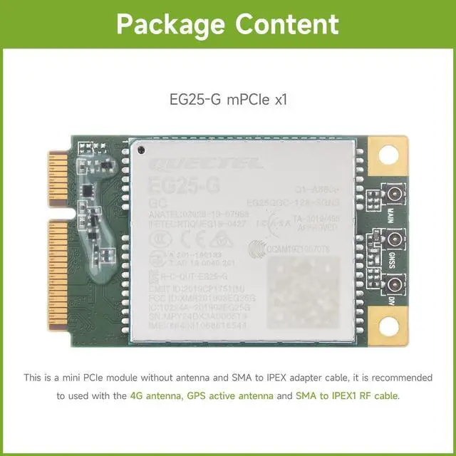Waveshare Quectel EG25-G mPCIe Module, LTE Cat 4 Module with PCI ...