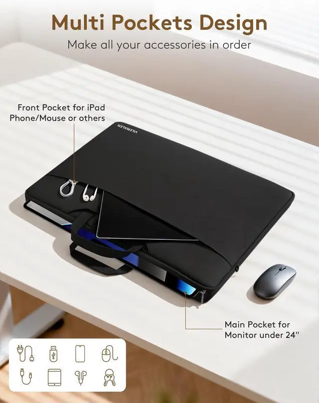 22 Inch Portable Monitor Sleeve, Water-Resistant Dustproof Case & Soft ...