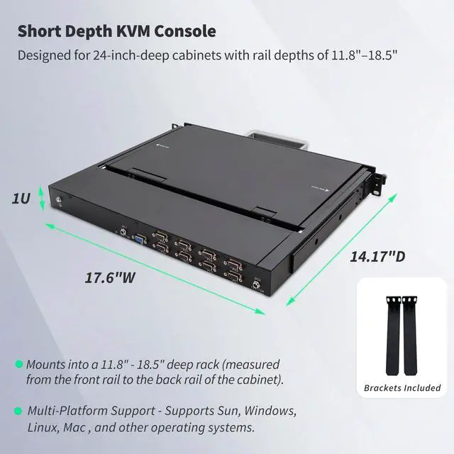 1U Rack Mount KVM Console, 1080P 15.6" LCD Monitor, 8 Port VGA KVM ...