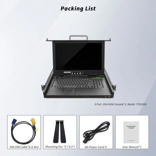 1U Rack Mount KVM Console, 1080P 15.6" LCD Monitor, 8 Port VGA KVM ...