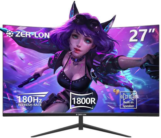 ZER LON 27 inch Curved Gaming Monitor, 144hz/180hz PC Monitor FHD 1080P ...