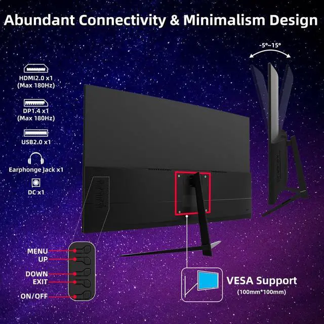 ZER LON 27 inch Curved Gaming Monitor, 144hz/180hz PC Monitor FHD 1080P ...