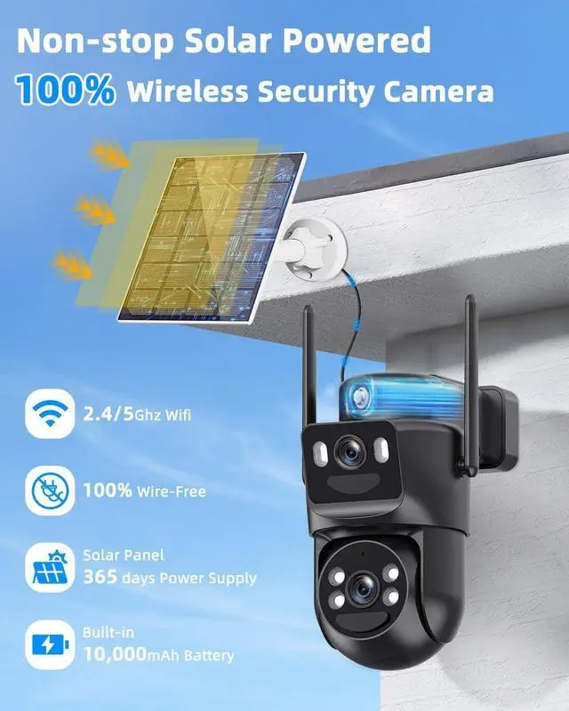 4K Security Cameras Wireless Outdoor, 5GHz/2.4GHz WiFi Solar Battery ...