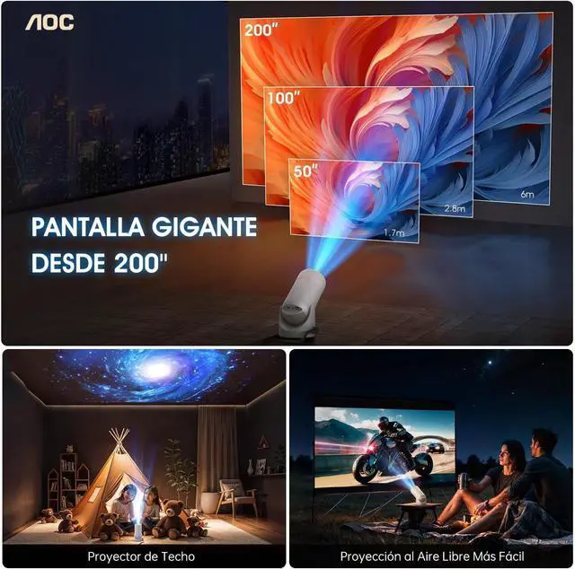 AOC Mini Projector with WiFi and Bluetooth, Smart Projector Full HD 4K ...