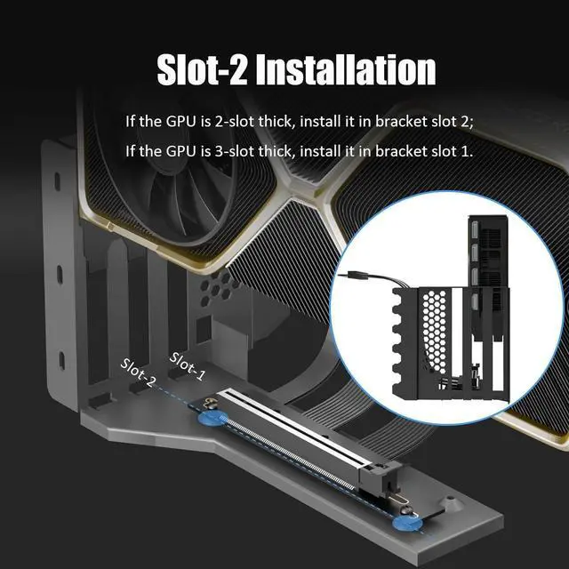 GLOTRENDS 2-Slot GPU Support Bracket with 200mm PCIe 5.0 Riser Cable ...