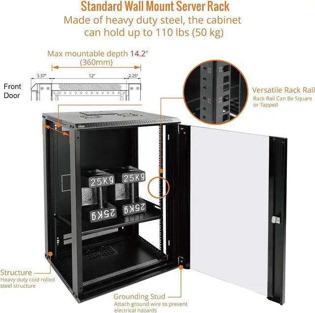 Tecmojo 18U Wall Mount Rack Network Cabinet for 19" IT Equipment,with ...