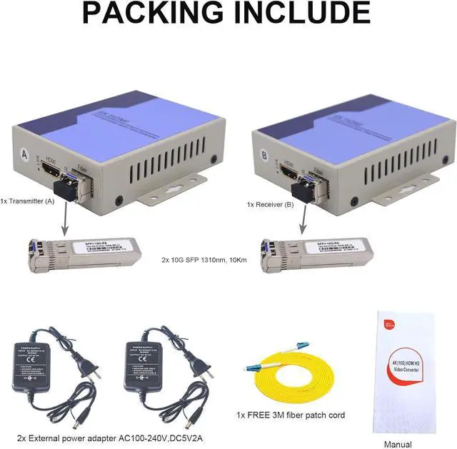 4K HDMI Over Fiber Optic Extender LC Singlemode up 10Km Uncompressed ...