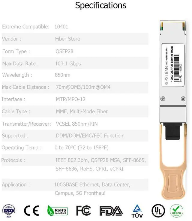 OPSTRAN 100GBASE-SR4 QSFP28 Optical Transceiver Module Compatible with ...