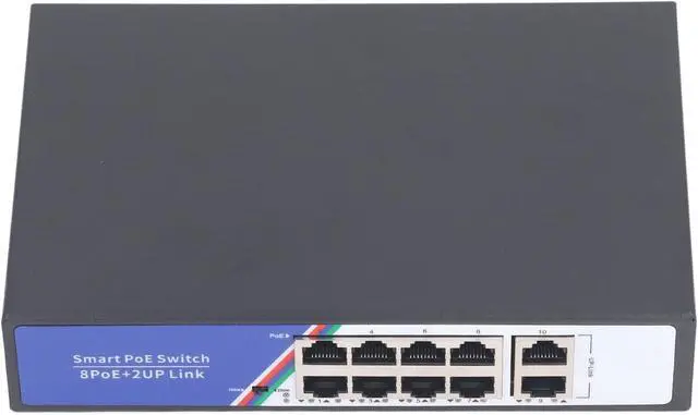 10 Port PoE Switch, 20Gbps Capacity Plug and Play 100240V Metal Housing ...