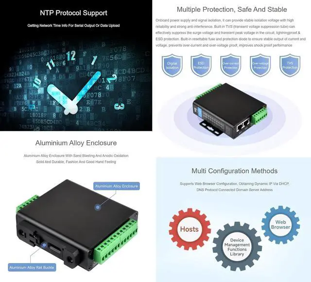 8-Ch RS485 to RJ45 Ethernet Serial Server, 8 Channels RS485 Independent ...