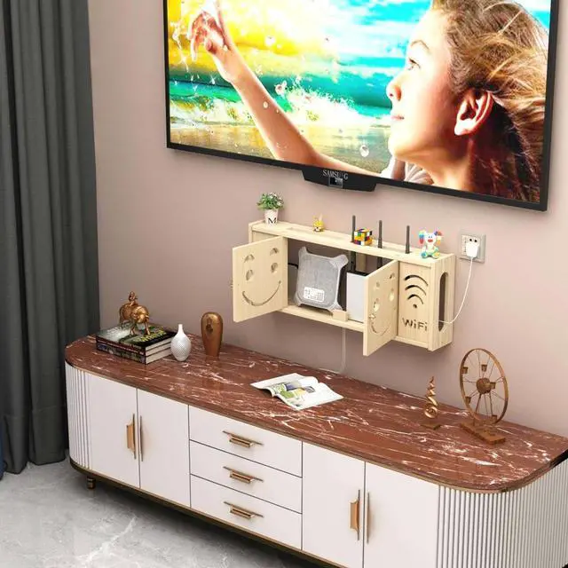 WiFi Storage Box White Wireless WiFi Router Storage Box Shelf Cords ...