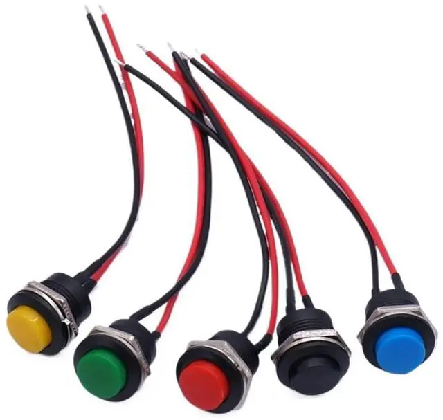6pcs Push Button Wired Switch 16mm Momentary 6A/125VAC 3A/250VAC Round ...