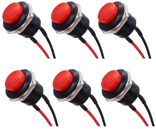 6pcs Push Button Wired Switch 16mm Momentary 6A/125VAC 3A/250VAC Round ...