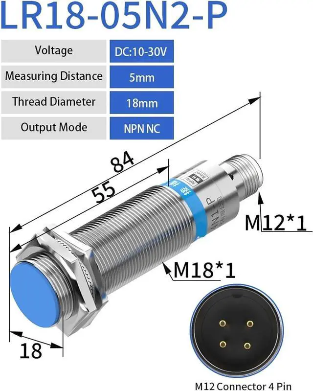 1pcs M18 Connector Inductive Proximity Sensor NPN PNP M12 4Pins Plug-in Series Flush Distance ...