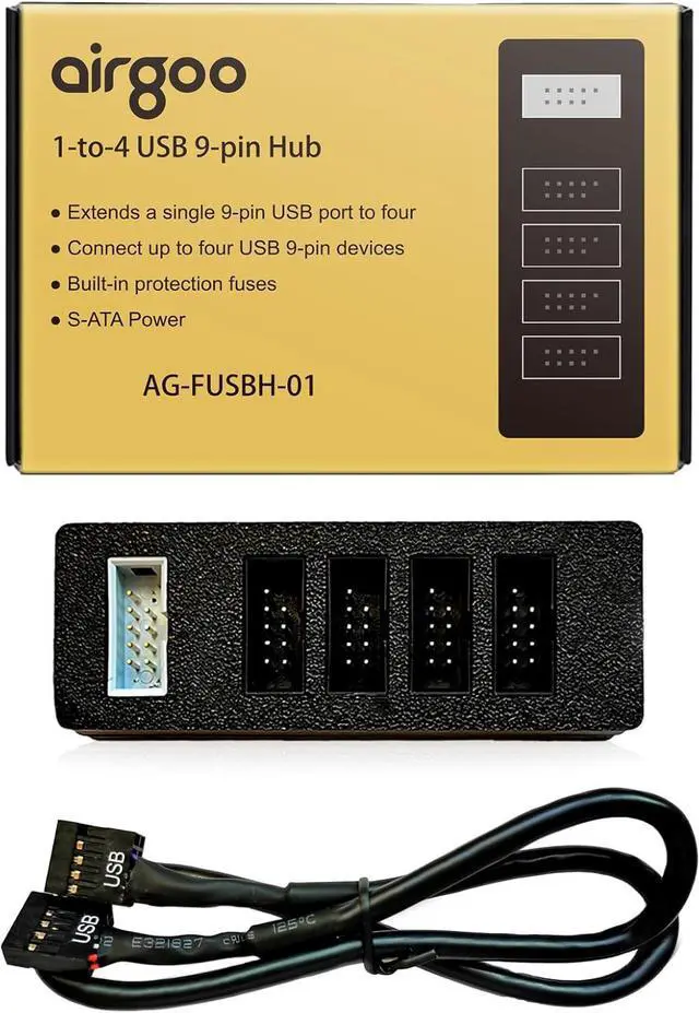 Airgoo Internal USB Hub, 9-Pin USB 2.0 Header Splitter - 1 to 4 Ports ...