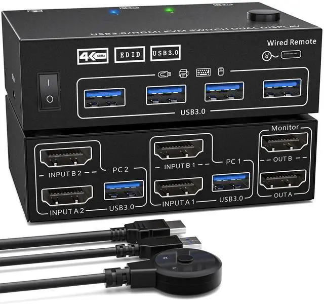 Metal USB3.0 High Definition Interfaces KVM Switcher 202AS Seamless ...