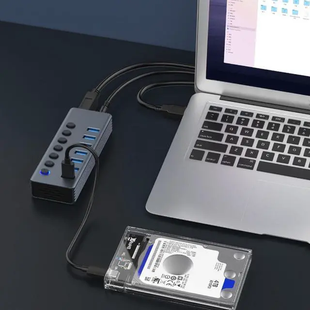 USB3.0 Hubs Splitter 1 to 7 Port USB Data Hubs with Individual On/Offs Switches and Lights for ...