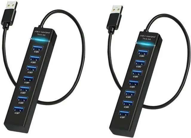 2 Pack 7 Ports USB Hub, Multiple Port USB Adapter with Indictor Light ...