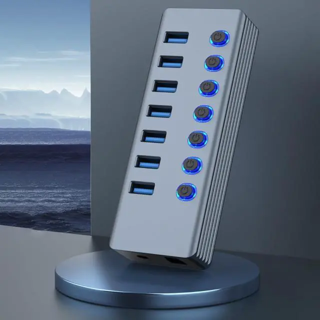 USB3.0 Hubs Splitter 1 to 7 Port USB Data Hubs with Individual On/Offs Switches and Lights for ...