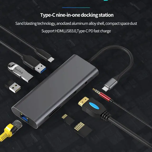 USB Hub 9 Port Ultra Slim USB Splitter with USB3.0 3 100W PD SD Card ...