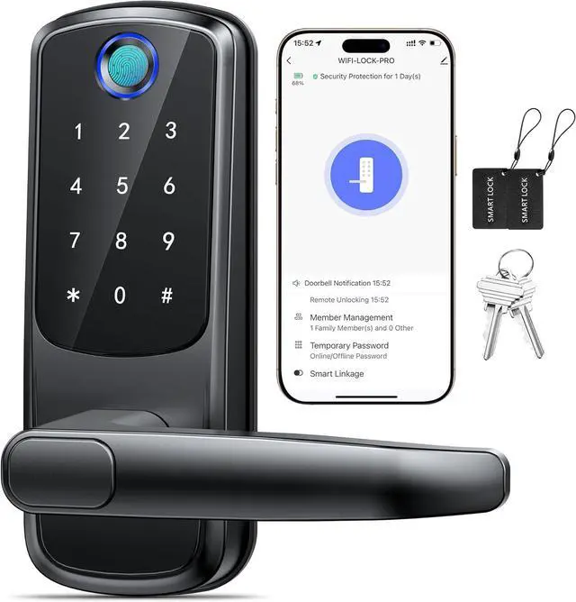 Keyless Entry Door Lock with Handle, Built-in WiFi Deadbolt, Smart ...