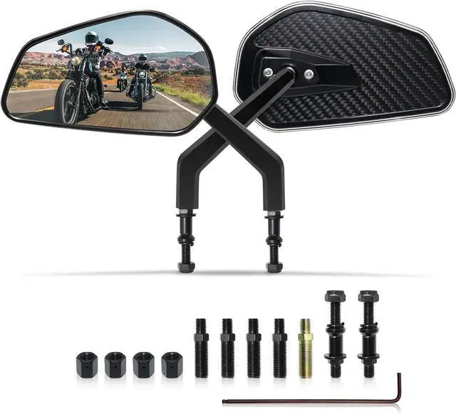 Black CNC Carbon Fiber Rearview Mirrors for Harley Touring, Road Glide ...
