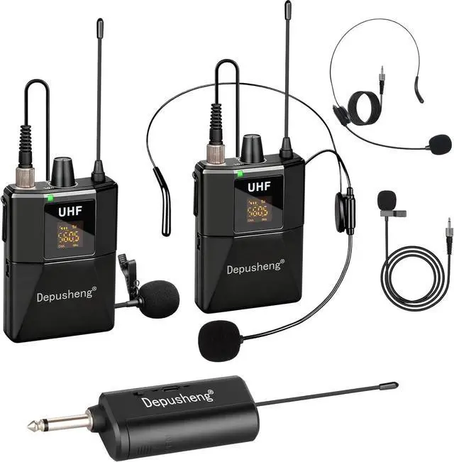 Depusheng UHF Wireless Microphone Headset System -Wireless Headset Mic ...