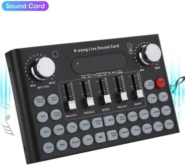 F007 English version sound card live streaming sin ging, microphone ...